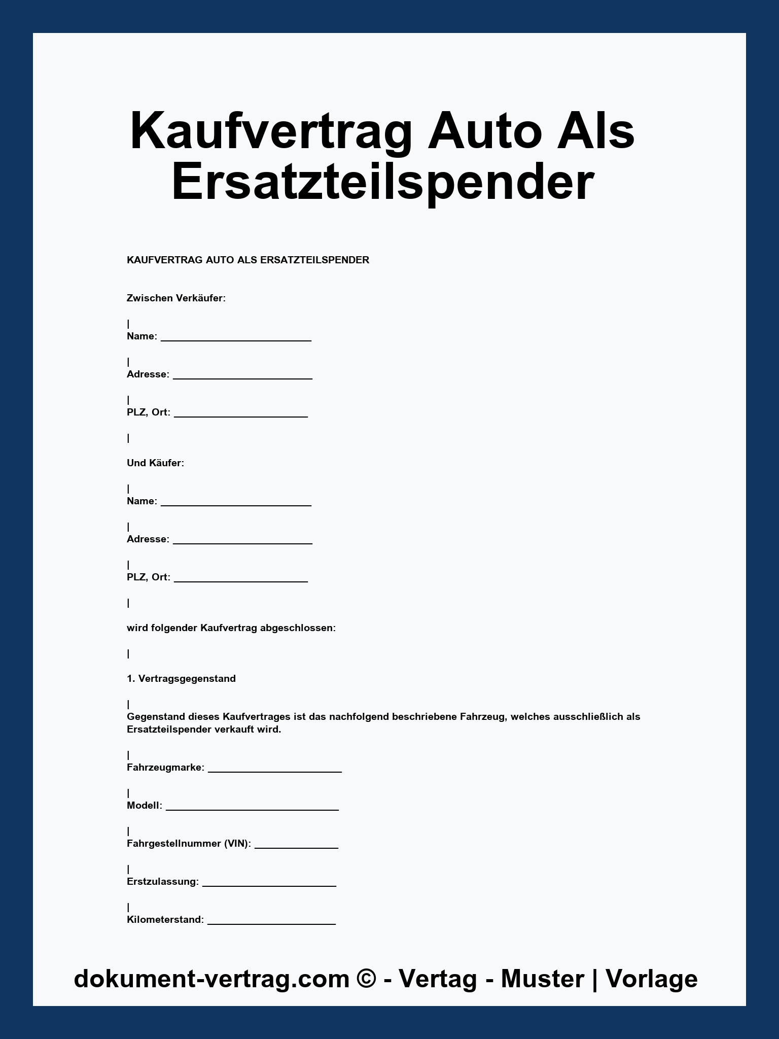 Kaufvertrag Auto Als Ersatzteilspender - PDF